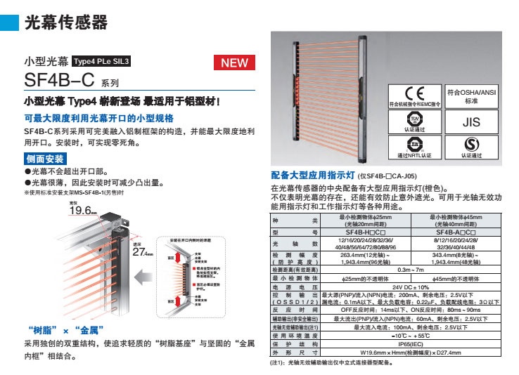 小型光幕传感器[Type4 PLe SIL3] SF4B-C-KERNTECH，科恩电气，工业自动化控制系统服务商